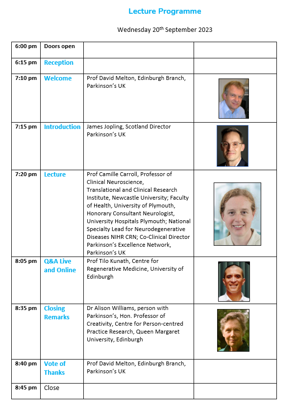 Edinburgh Parkinson's Lecture 2023: Lecture Programme - Edinburgh ...